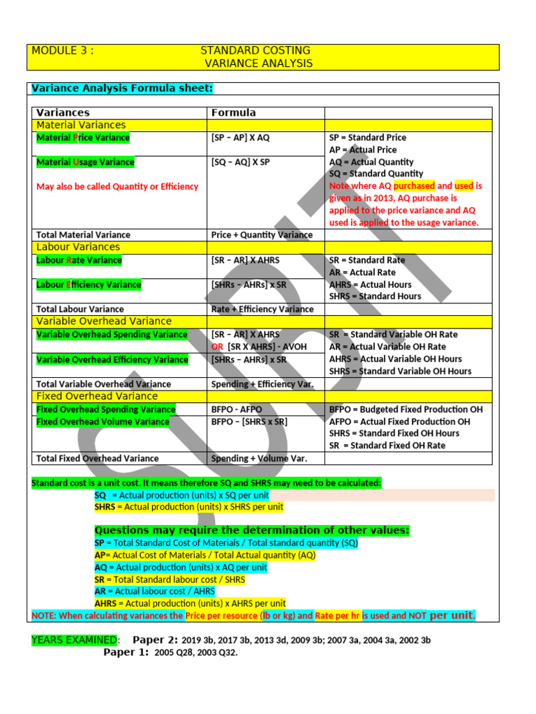 3.3&4 Standard Costing and Variance Analysis Worksheet 2025 | PDF ...
