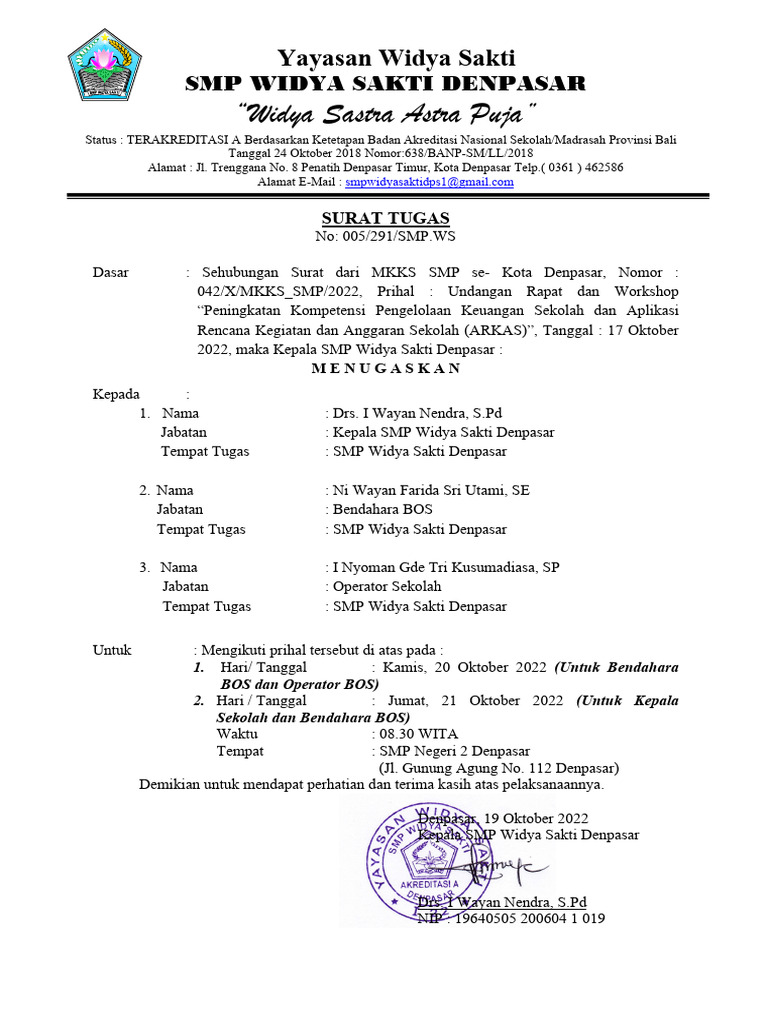 SURAT TUGAS Operator Sekolah | PDF