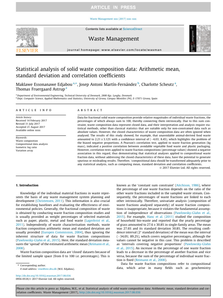 Statistical Analysis of Solid Waste Data | PDF | Statistics ...