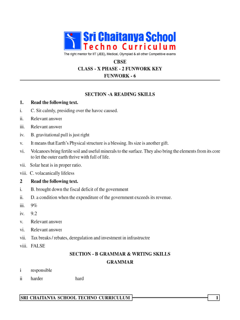 KEY CBSE Phase 2 Class - X English Funwork 6 | PDF