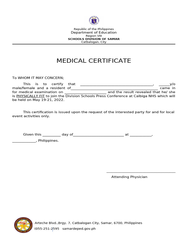 Medical Certificate and Parental Consent | PDF | Health Sciences ...