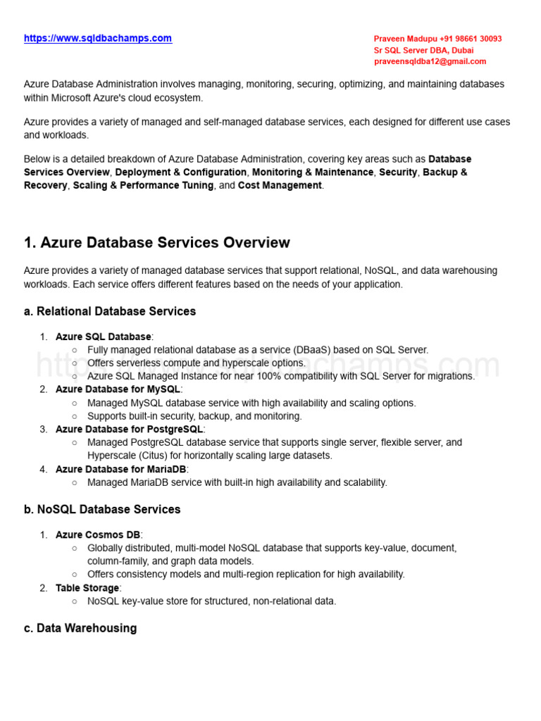 Azure Database Administration | PDF | Databases | Scalability