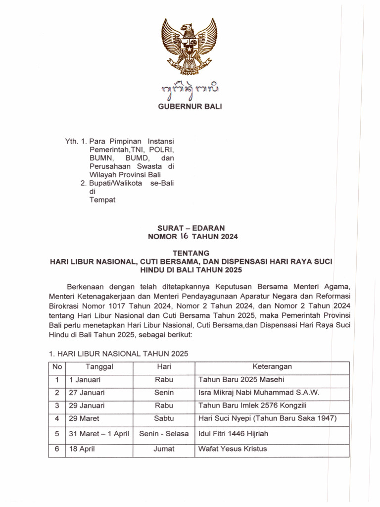 Surat Edaran Cuti Bersama 2025 | PDF