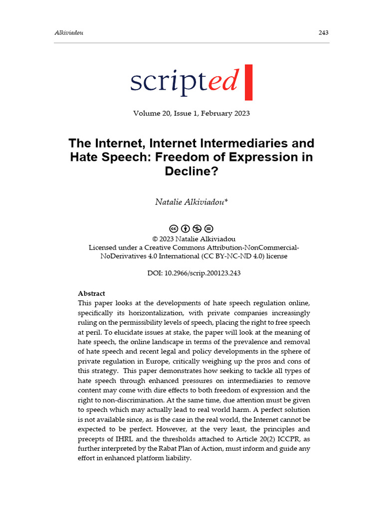 Article the Internet Internet Intermediaries And | PDF | Hate Speech ...