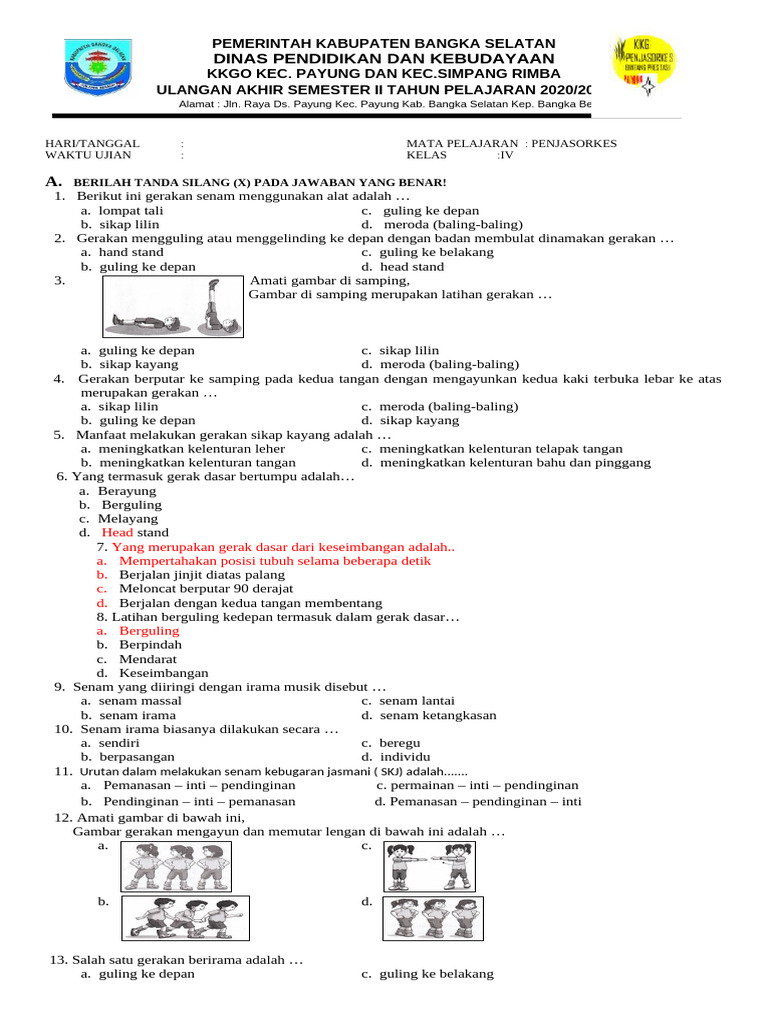 Soal UAS PJOK Kelas 4 Semester II | PDF