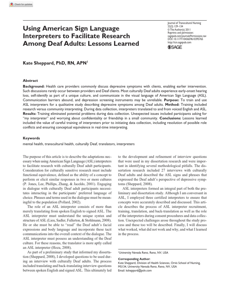 Sheppard 2011 Using American Sign Language Interpreters To Facilitate ...