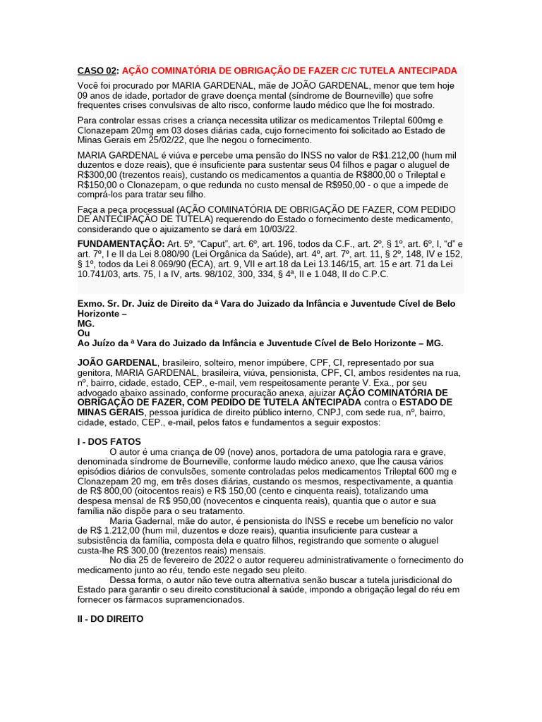 AÇÃO COMINATÓRIA DE OBRIGAÇÃO DE FAZER CC TUTELA ANTECIPADA ...