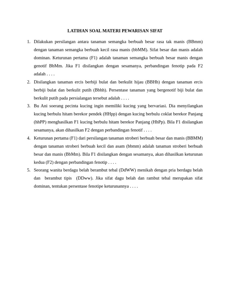 Latihan Soal Materi Pewarisan Sifat | PDF