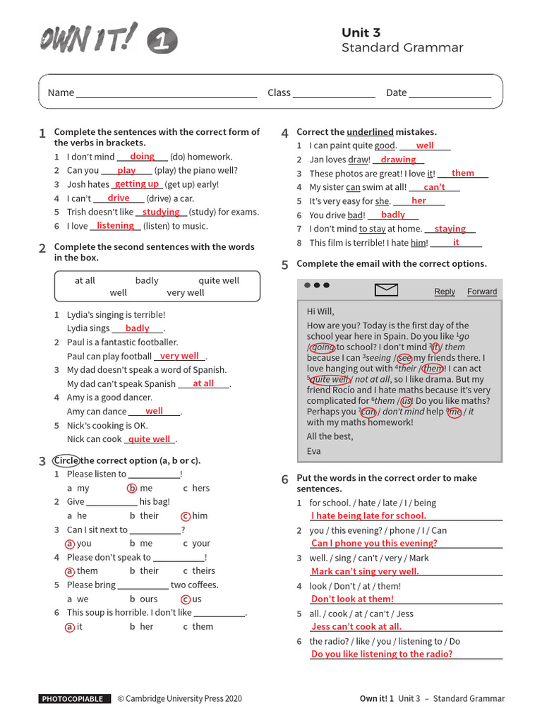 Standard Grammar Unit3 With Answers | PDF | Grammar | Linguistics