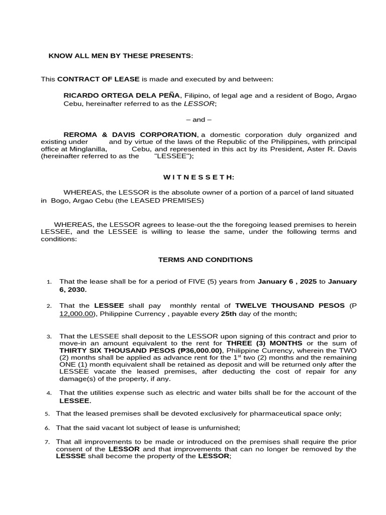 Contract of Lease - Argao | PDF | Lease | Real Property Law