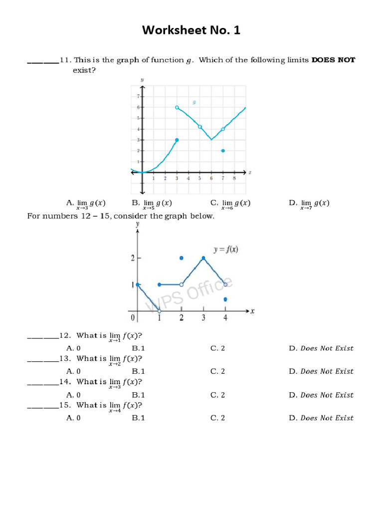 Limits Worksheet No.1 | PDF