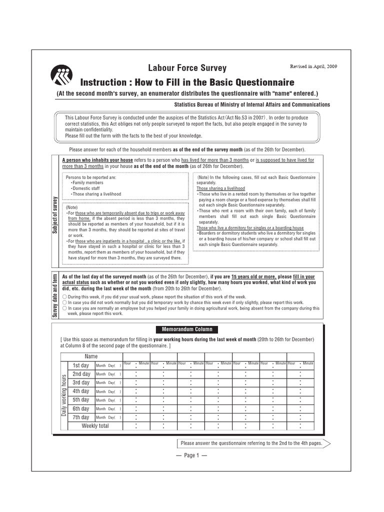 Labour Force Survey Questionnaire Guide | PDF | Employment | Salary