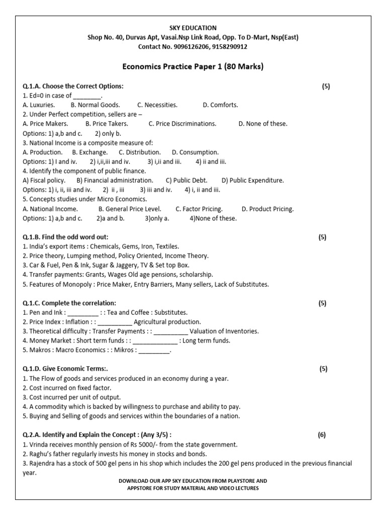 HSC Eco Practice Papers | PDF | Demand | Supply (Economics)