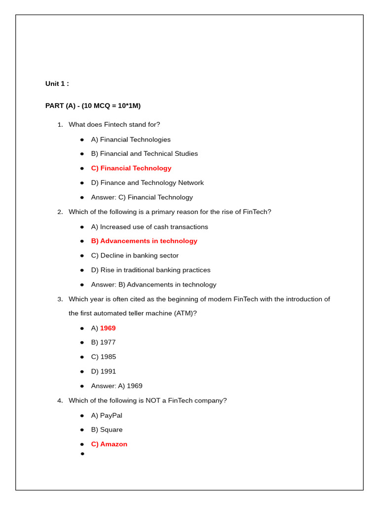 FinTech MCQs: Key Concepts and Trends | PDF | Banks | Insurance