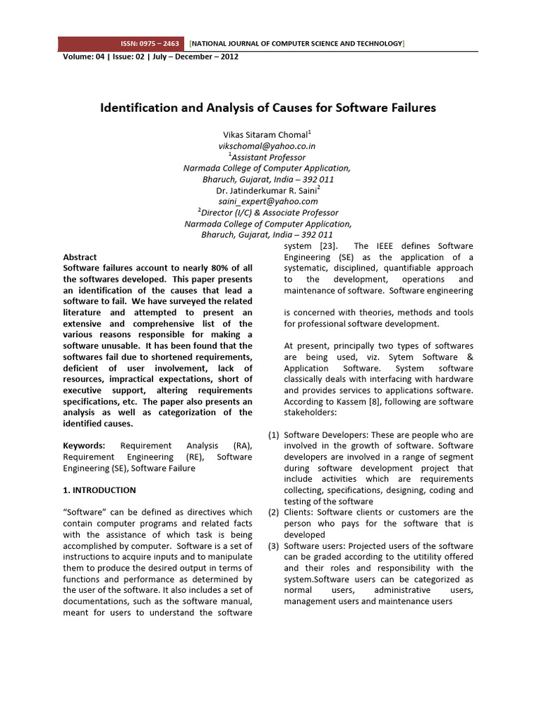 Identification and Analysis of Causes Fo | PDF | System | Software