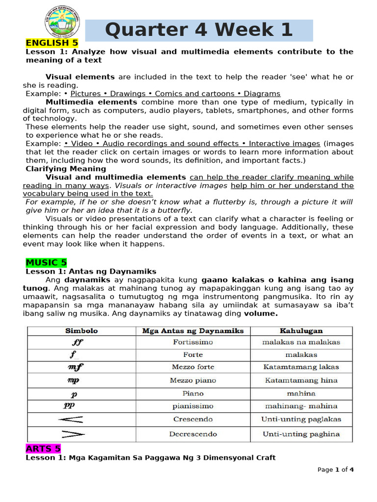 Week 1-2 English MAPEH Notes | PDF