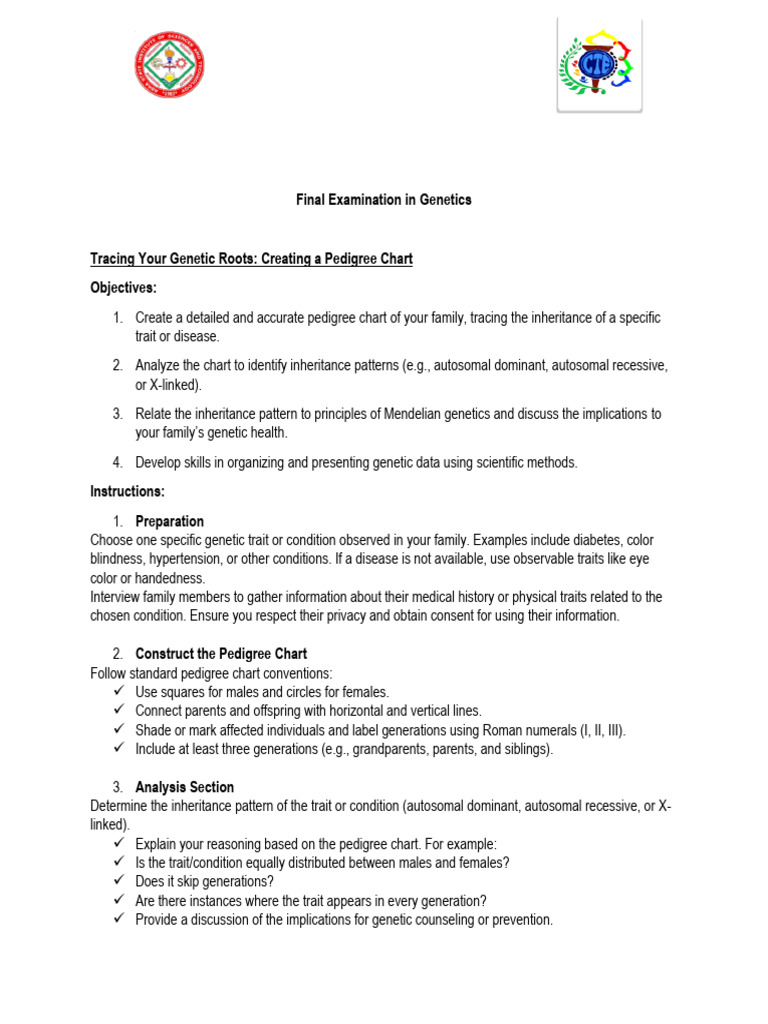 Genetics Pedigree Chart Project Guide | PDF | Genetics | Dominance ...