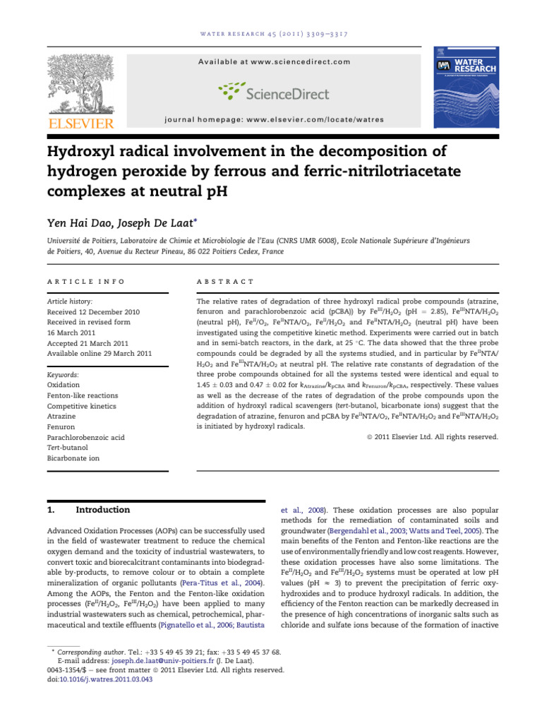 Hydroxyl radical involvement in the decomposition of hydrogen peroxide ...