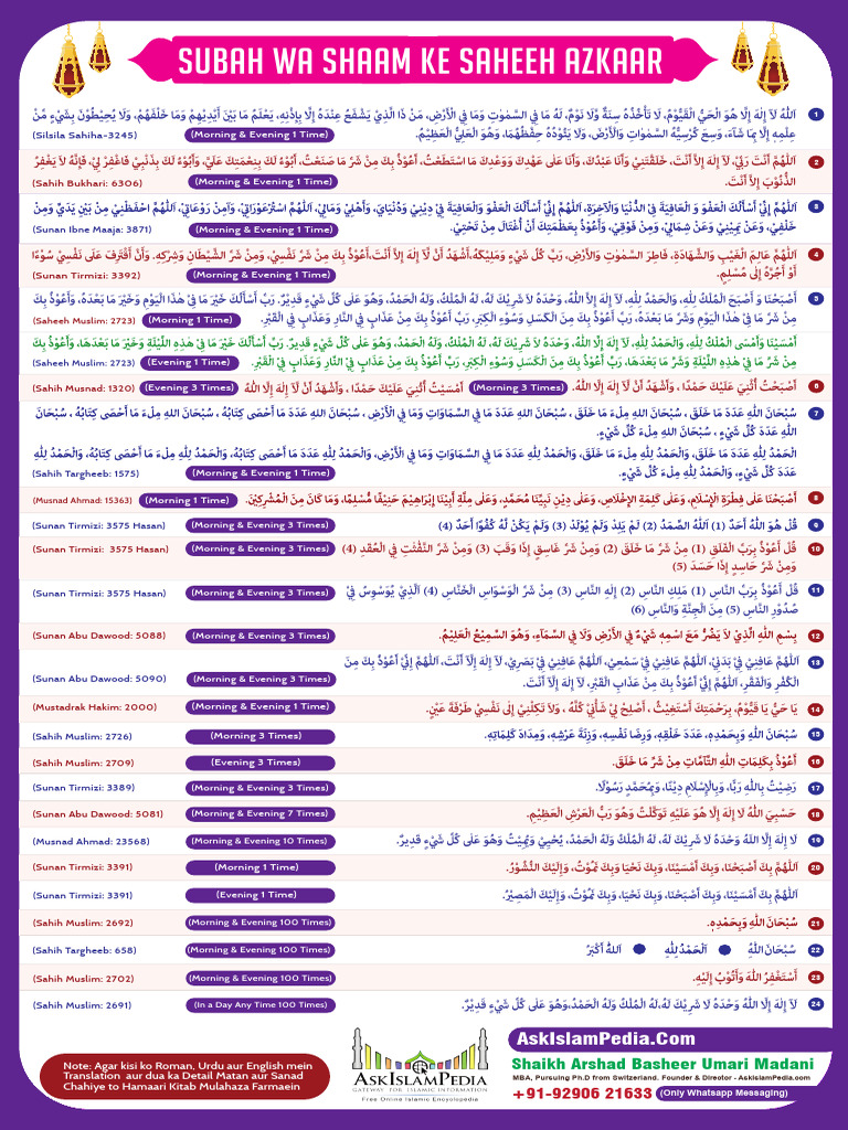 49.-SUBAH-WA-SHAAM-KE-SAHEEH-AZKAAR(0) | PDF | Arabic Literature ...