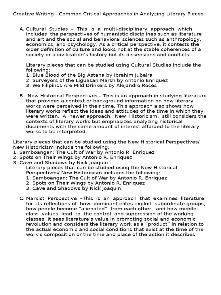 Analyzing Literature: Critical Approaches | PDF | Essays | Liberal Arts ...