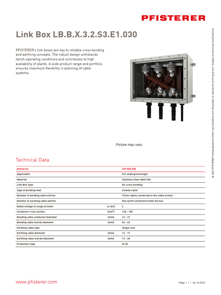PFISTERER Link Box for Cross Bonding | PDF