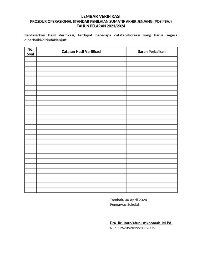 Lembar Verifikasi | PDF