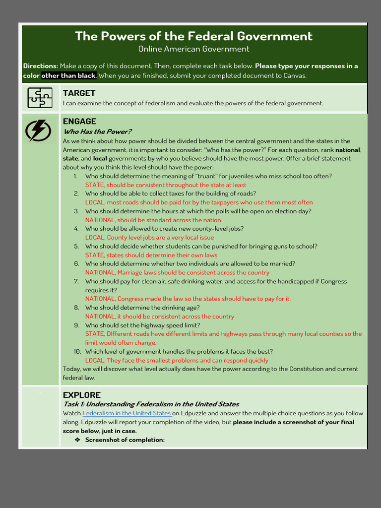 Unit 2, Topic 1 - The Powers of The Federal Government | PDF ...