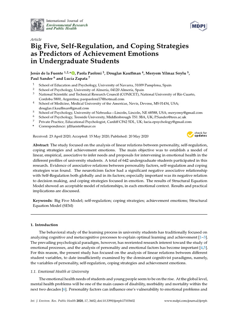 7 Big Five, Self-Regulation, and Coping Strategies As Predictors of Achievement Emotions in ...