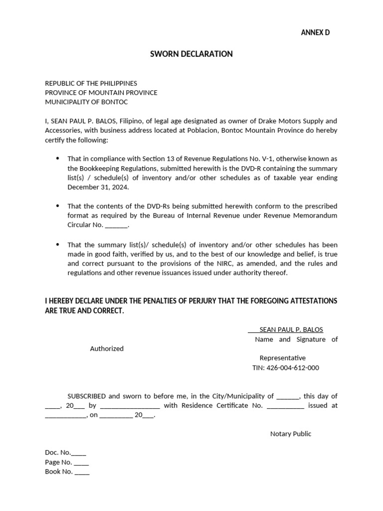 Sworn Declaration | PDF