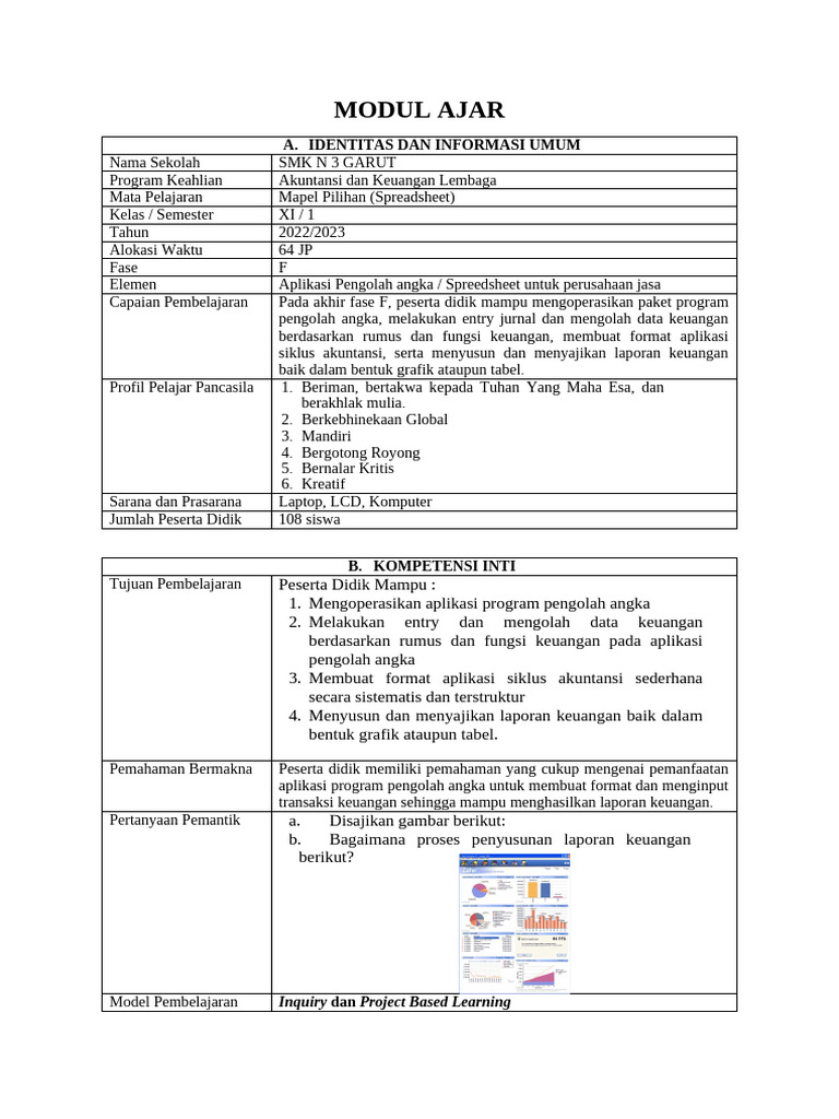 Modul Ajar Mapel Pilihan (Spreedsheet) | PDF