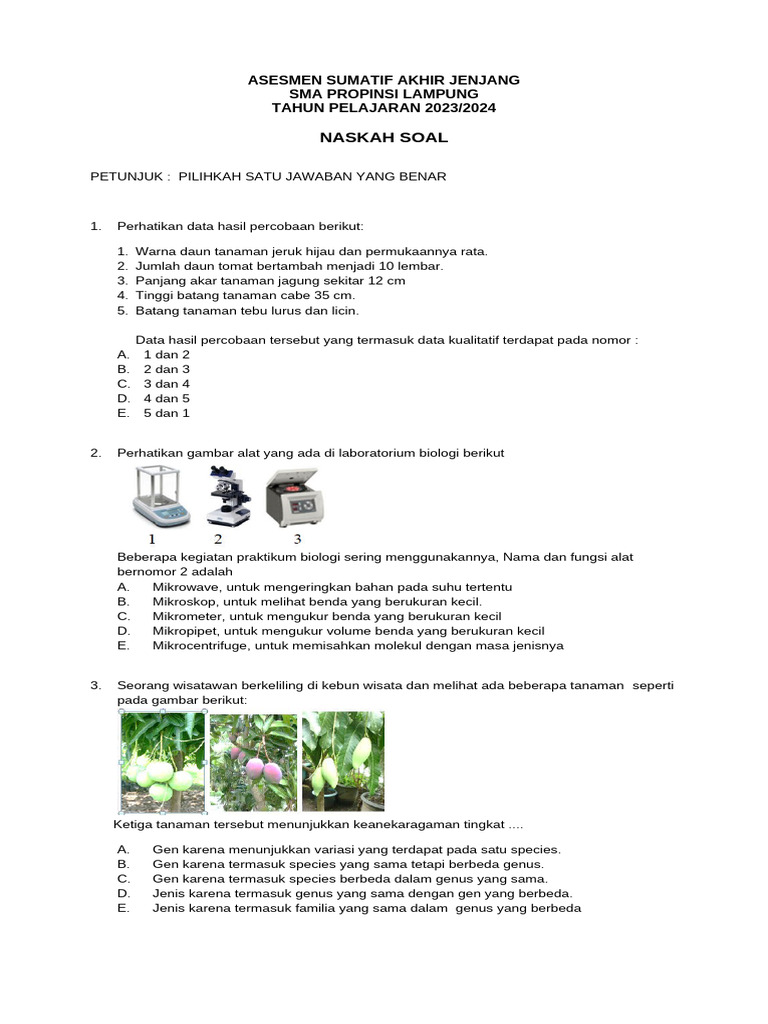 BIOLOGI - ASAJ - 2024 - K13 - SOAL - Ibad Riyah | PDF
