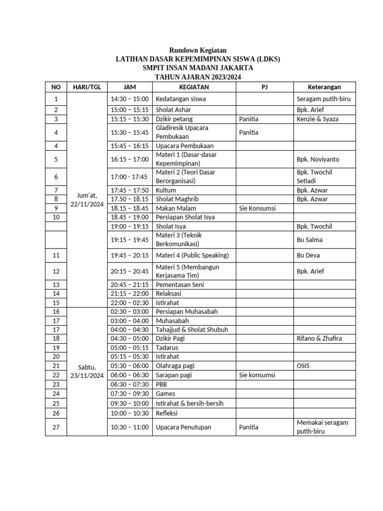 Rundown Kegiatan LDKS | PDF
