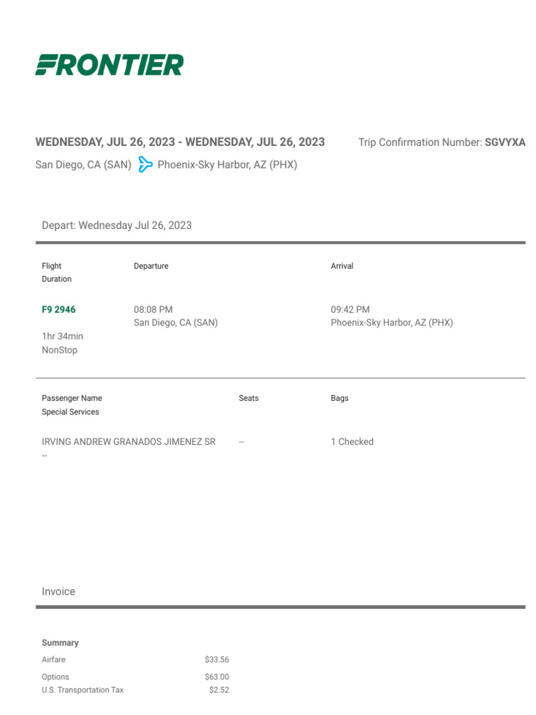 Frontier Airlines 26 July | PDF