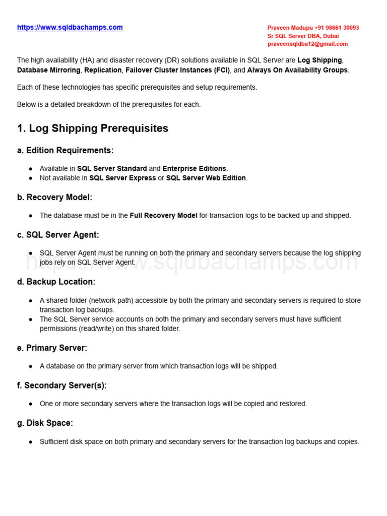 Pre Requisites To Setup HA DR in SQL Server 1727584922 | PDF ...