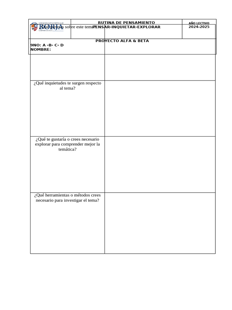 Rutina de Pensamiento 2024-2025 | PDF