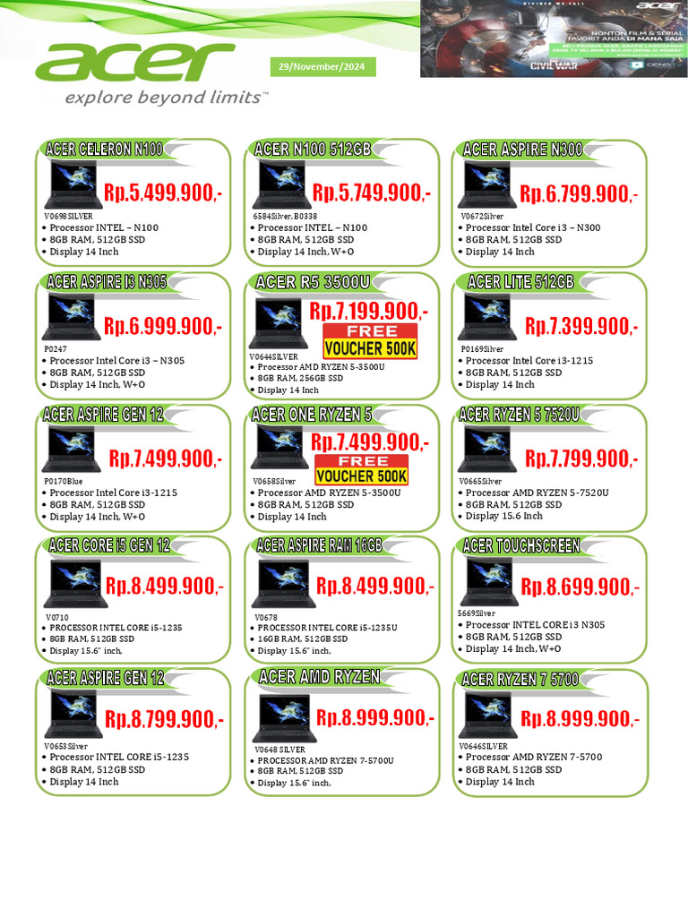 Brosur Acer 29 November 2024 | PDF | Intel | Computer Engineering