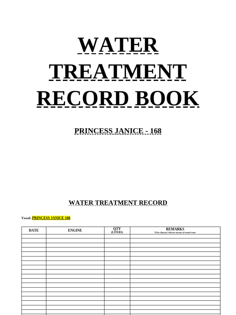 Water Treatment Record Book | PDF