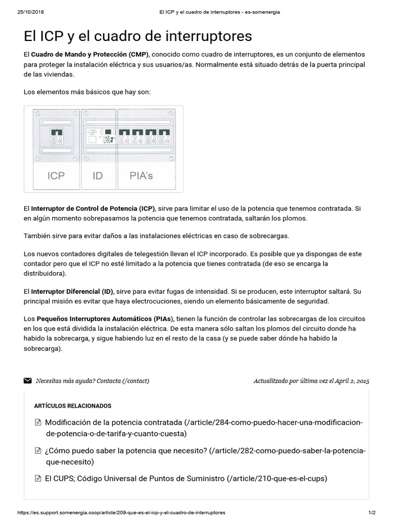 Qué es el ICP y cuadro de interruptores | PDF | Cambiar | Cableado ...
