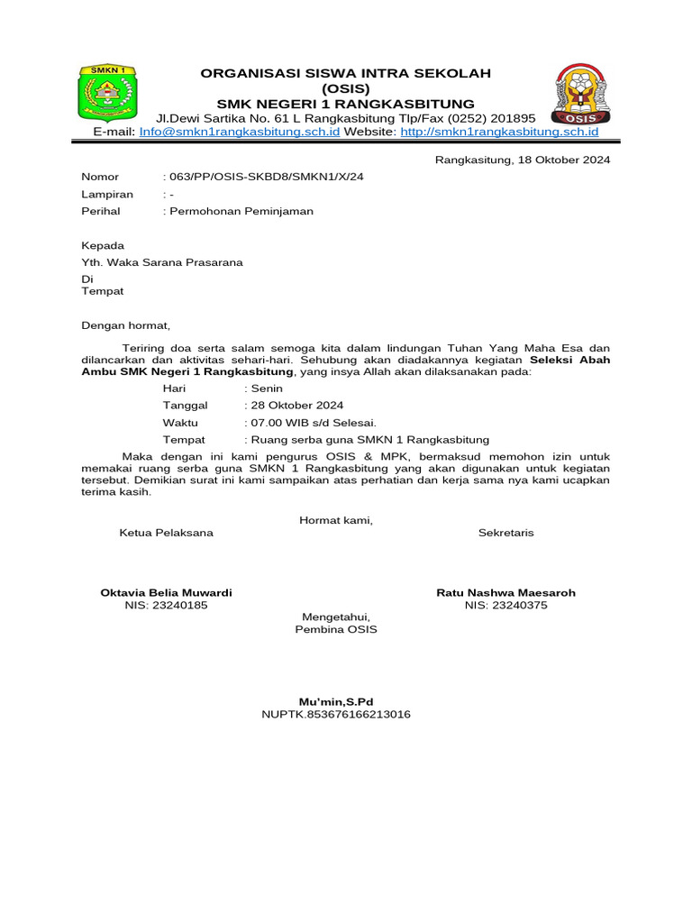 SURAT PEMINJAMAN AULA(1) | PDF