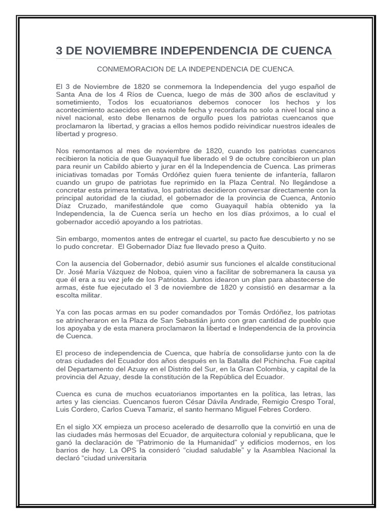 Independencia de Cuenca: 3 Nov. 1820 | PDF