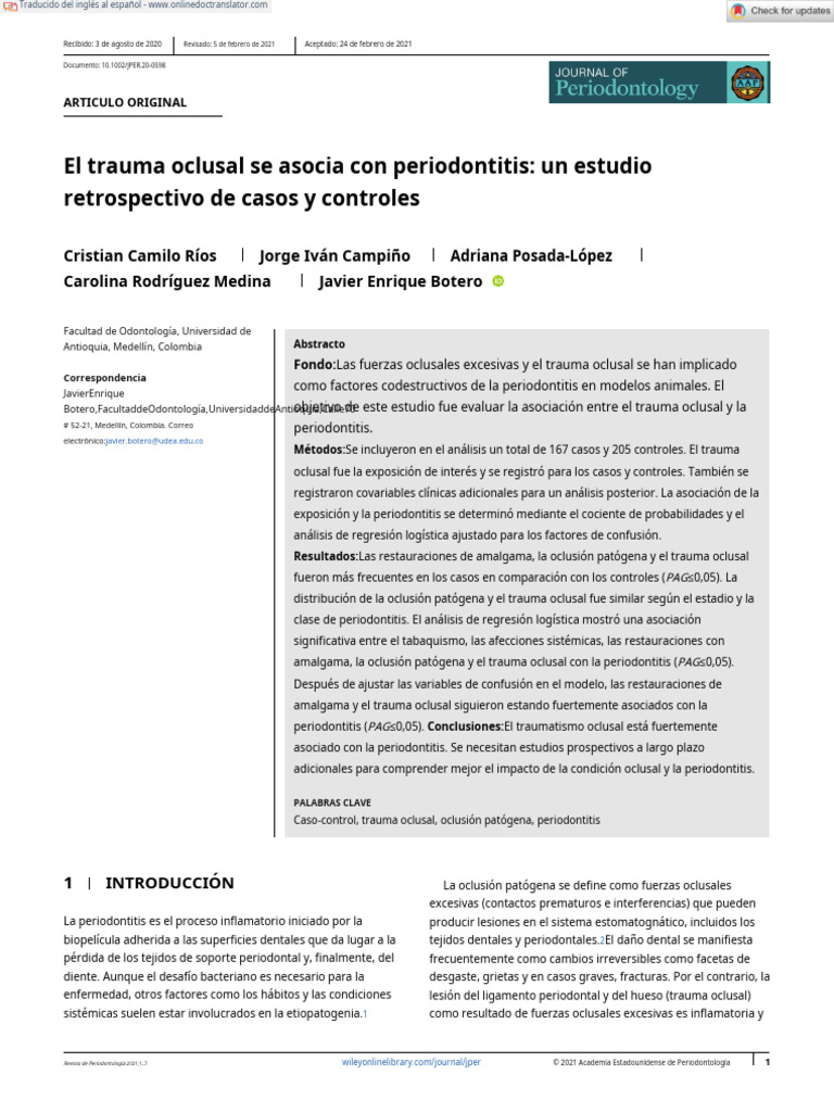 Trauma oclusal y periodontitis: estudio caso-control | PDF ...