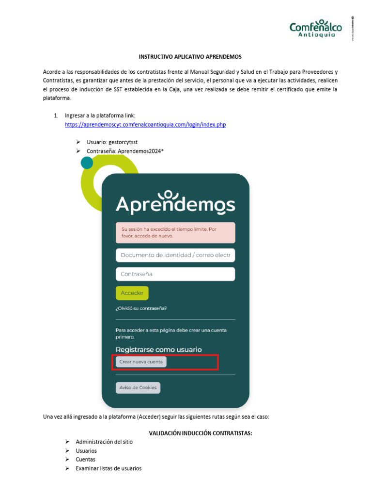 Instructivo Aplicativo Aprendemos Confirmación Personal 2024-1 Comfenalco | PDF | Contraseña ...