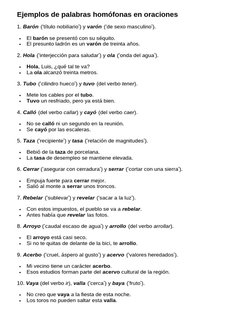 Ejemplos de palabras homófonas en oraciones | PDF | Verbo