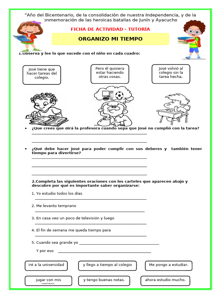 Ficha de Actividad: Organización del Tiempo | PDF