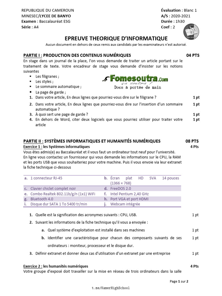 Baccalauréat Informatique ESG | PDF | Bases de données | Informatique