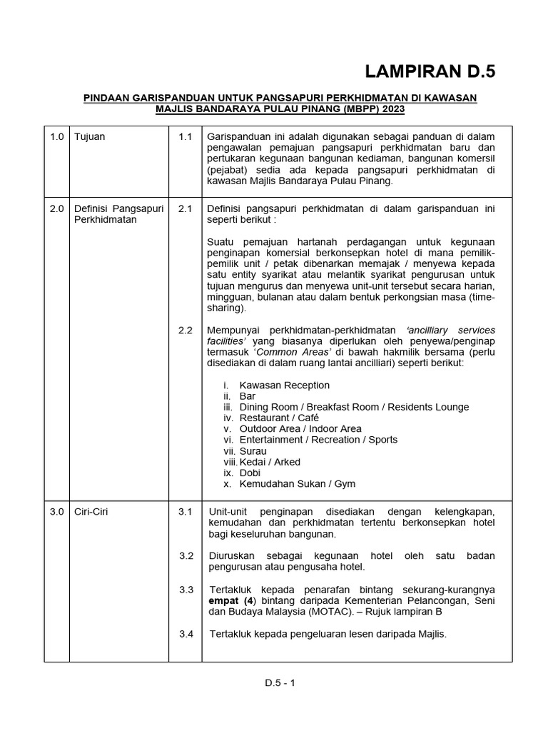 Lampiran d.5 GP Pangsapuri Perkhidmatan MBPP Pindaan 2023 | PDF