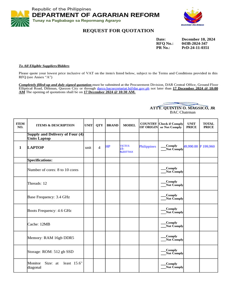 Request For Quotation-8 | PDF | Laptop | Wi Fi