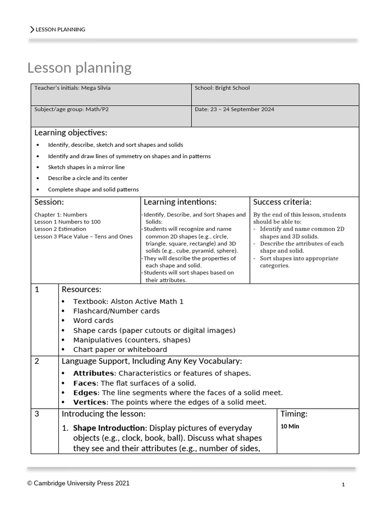 P2 - Math LP - C4 - T2 - Shapes and Solids - AY24-25 | PDF | Shape ...