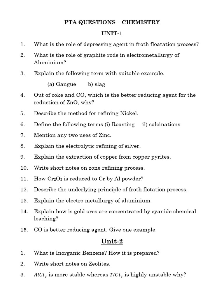 Pta Questions Chemistry | PDF | Crystal Structure | Ph