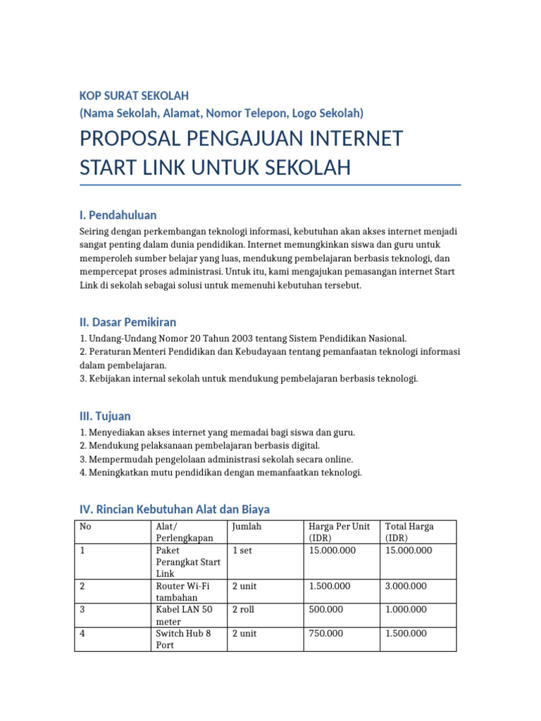 Proposal Pengajuan Internet Start Link | PDF